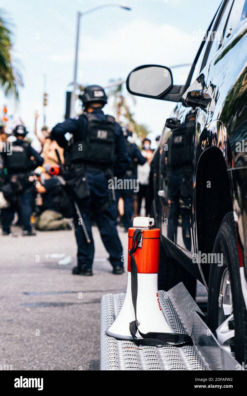 Protests in Los Angeles, CA, USA on May 30, 2020, turned violent on ...