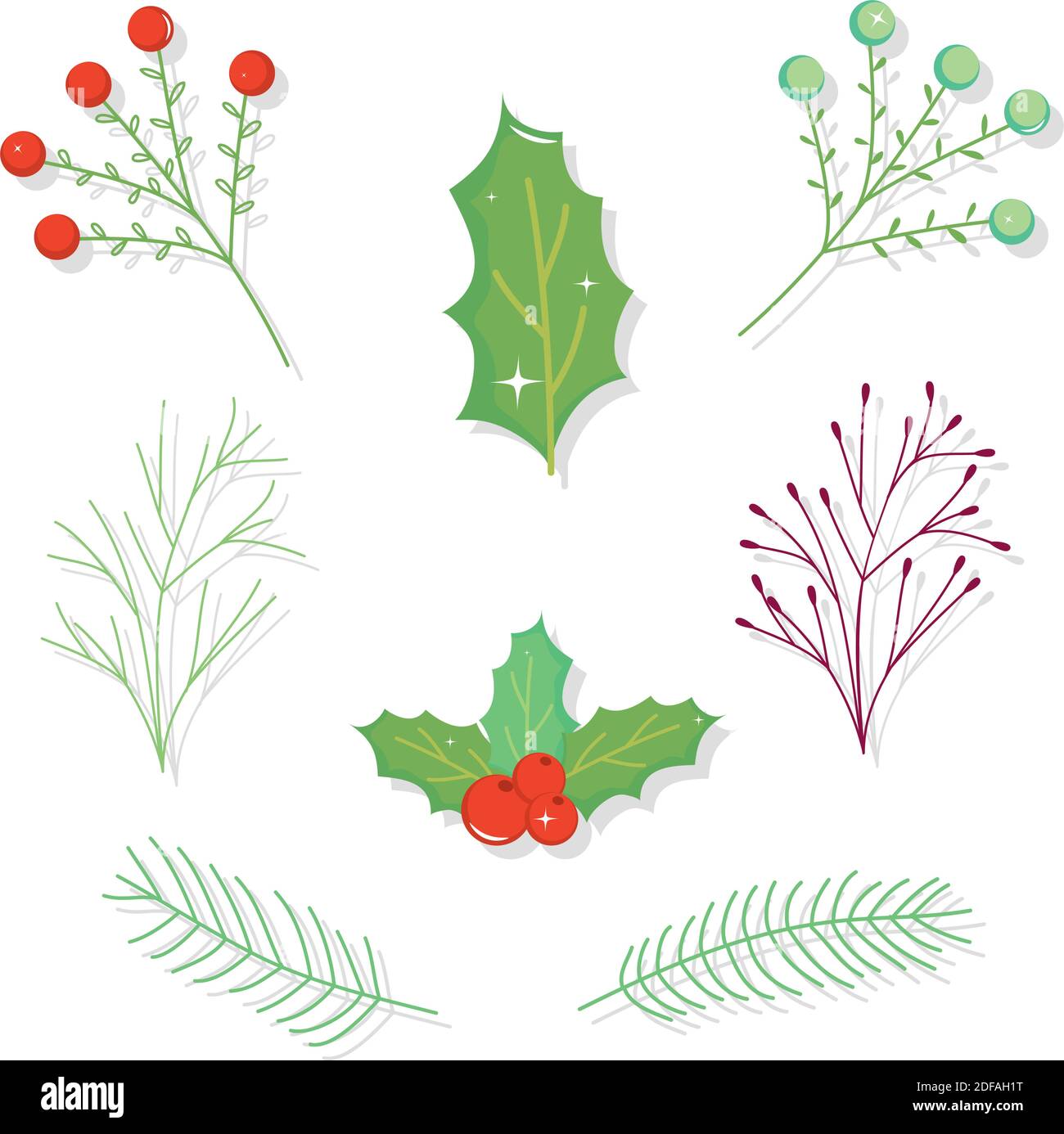 merry christmas berries and leaves design, winter season and decoration ...
