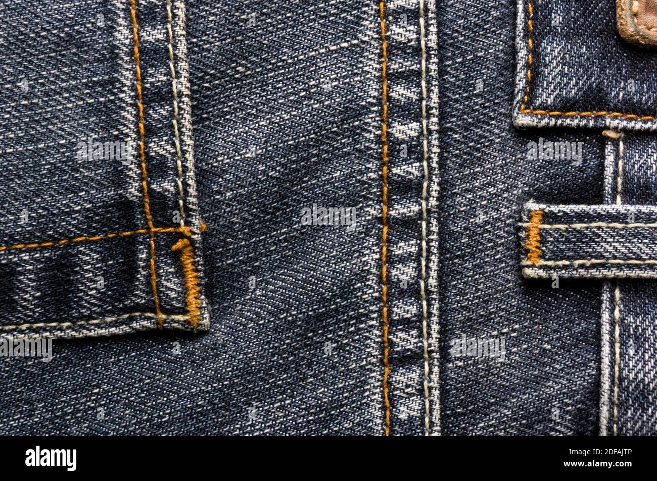 clothing items blue washed faded jeans cotton fabric texture with seams ...