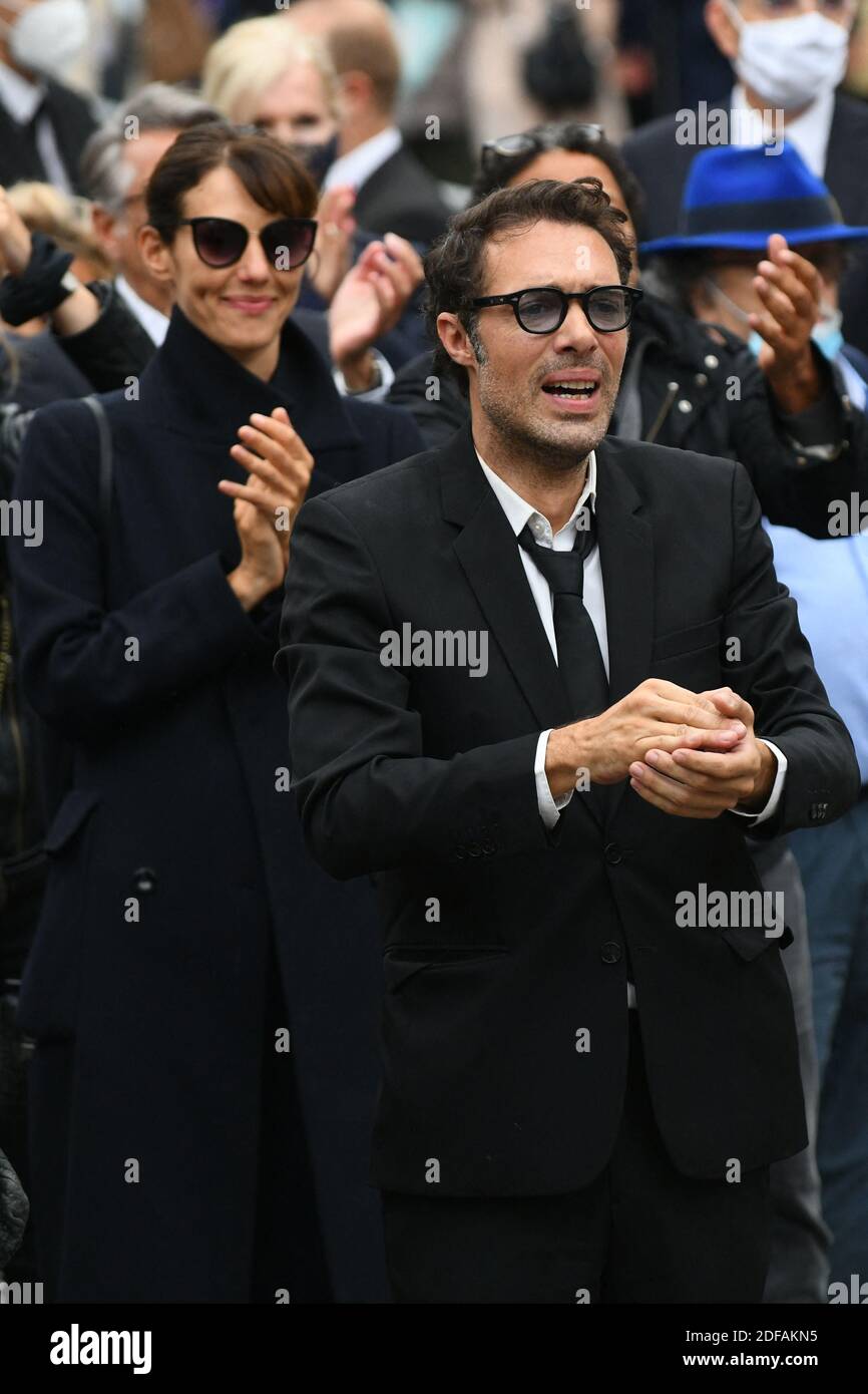 Nicolas Bedos and Doria Tillier attend Guy Bedos' funerals at Eglise de ...