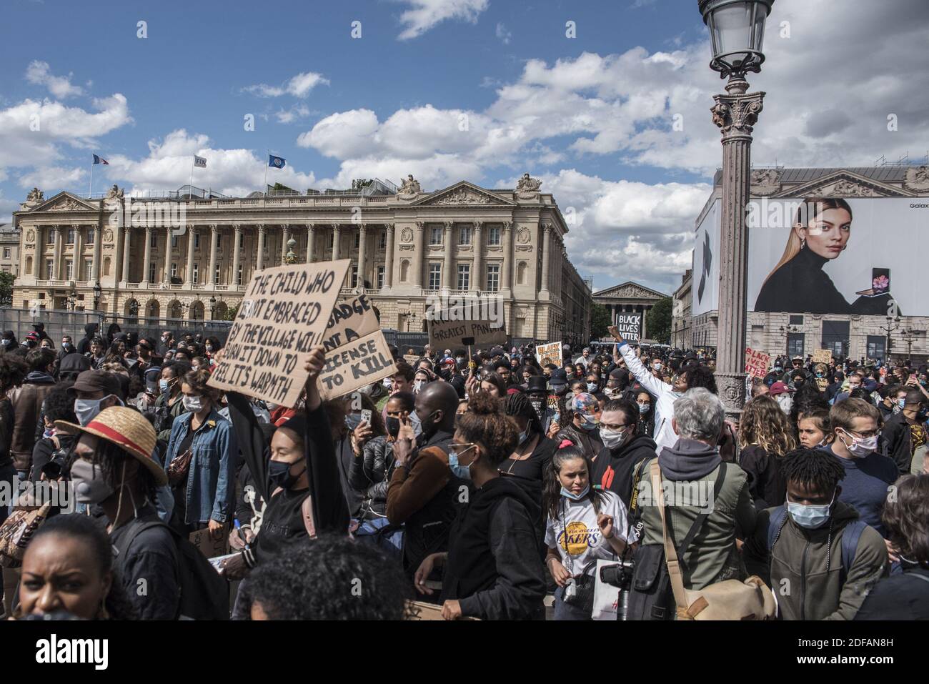 People protest against racism and police brutality at the place de la ...