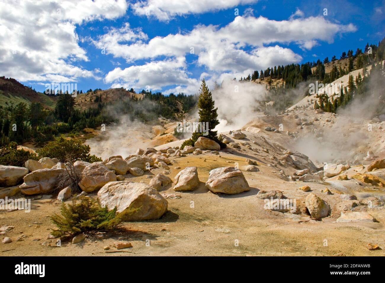 Geothermal Activity Creates Steam At The Hot Sulfur Pools Of Bumpass