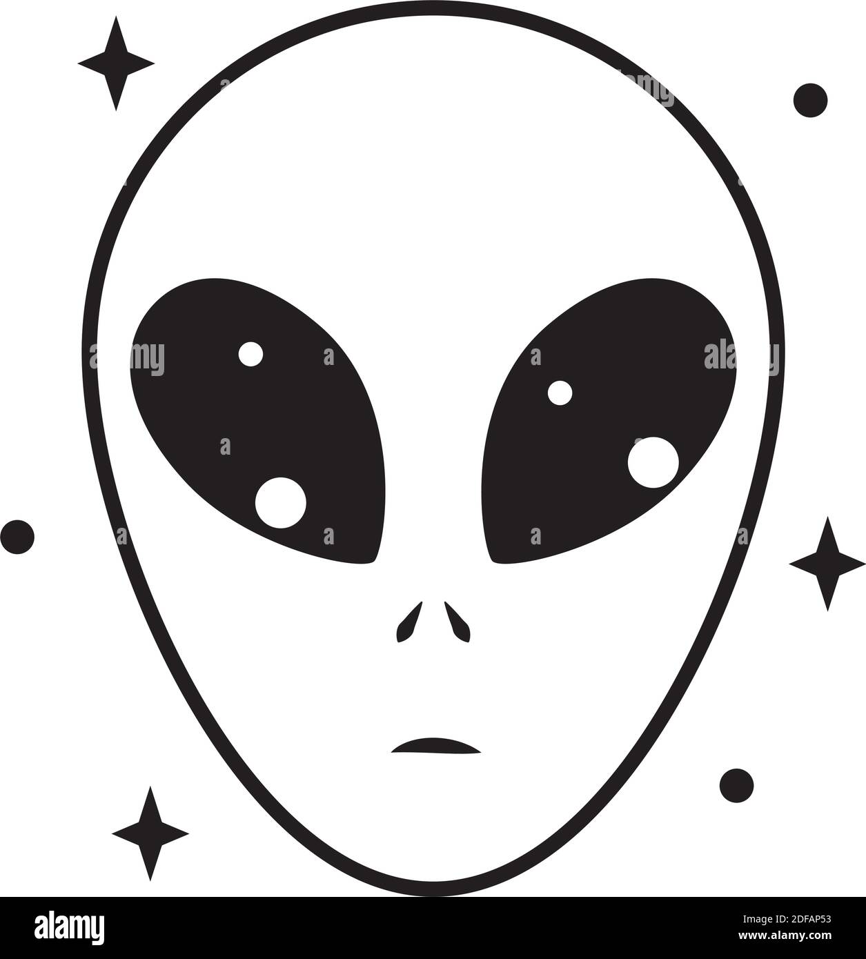 alien and stars around over white background, line style, vector ...