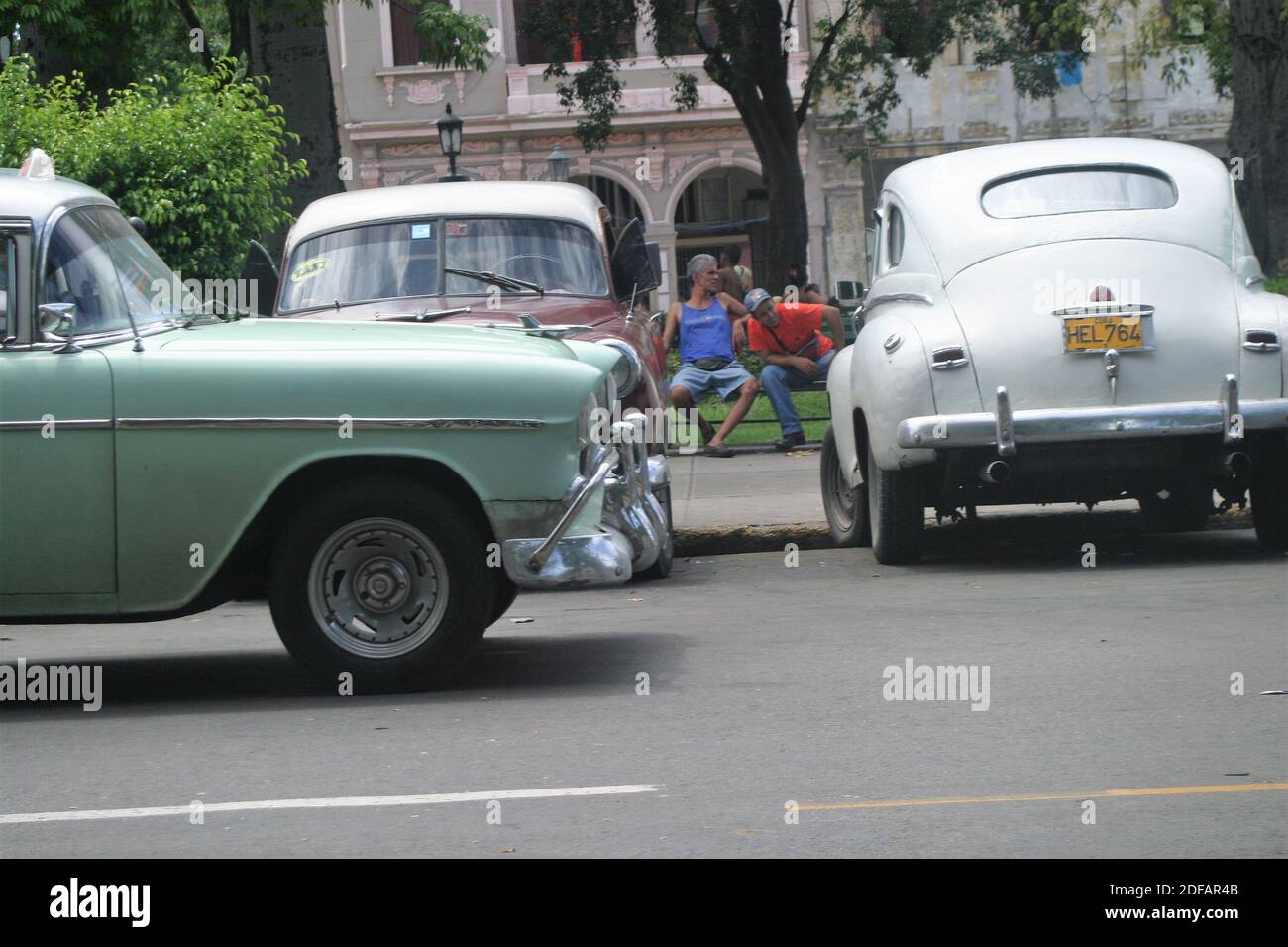 Old north American cars used in Cuba as Taxis: Almendron Stock Photo ...