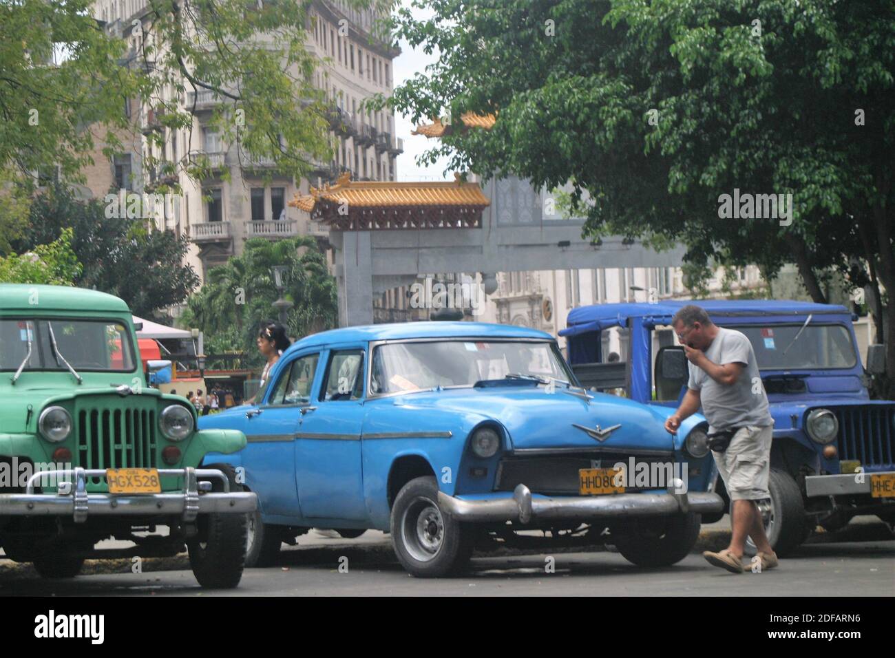 Old north American cars used in Cuba as Taxis: Almendron Stock Photo ...