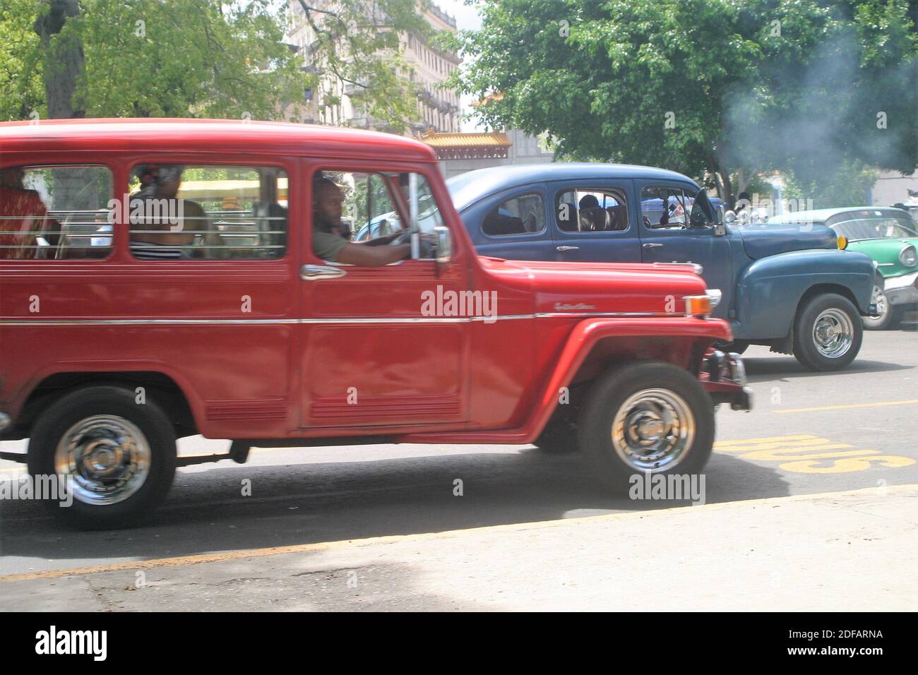 Old north American cars used in Cuba as Taxis: Almendron Stock Photo ...