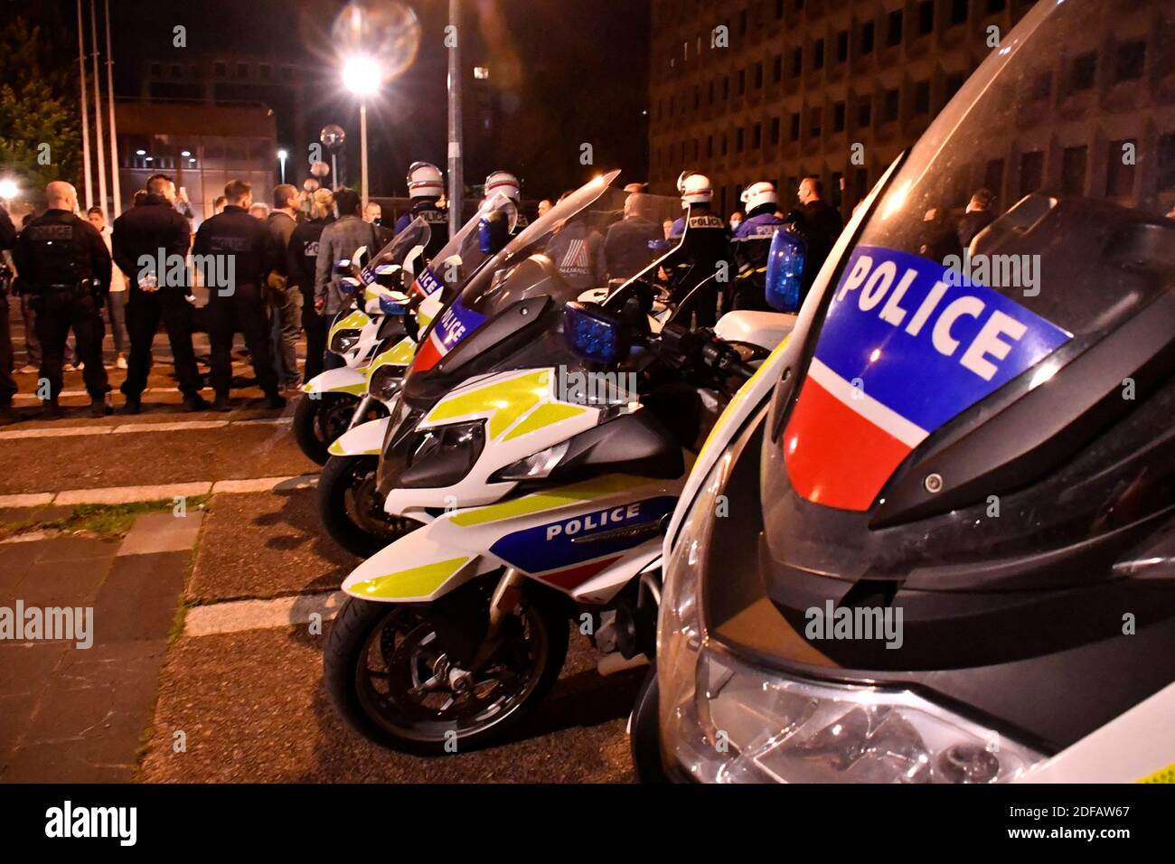 Policemen gathered in front of the police prefecture of Bobigny near ...