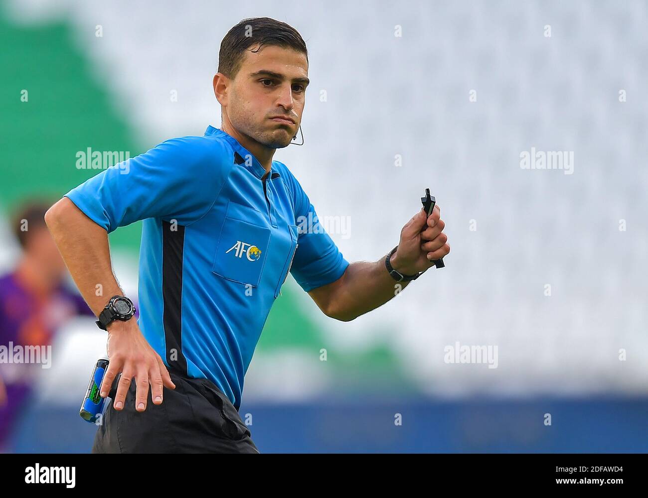 Doha, Qatar. 3rd Dec, 2020. Referee Hanna Hattab works during the Group ...
