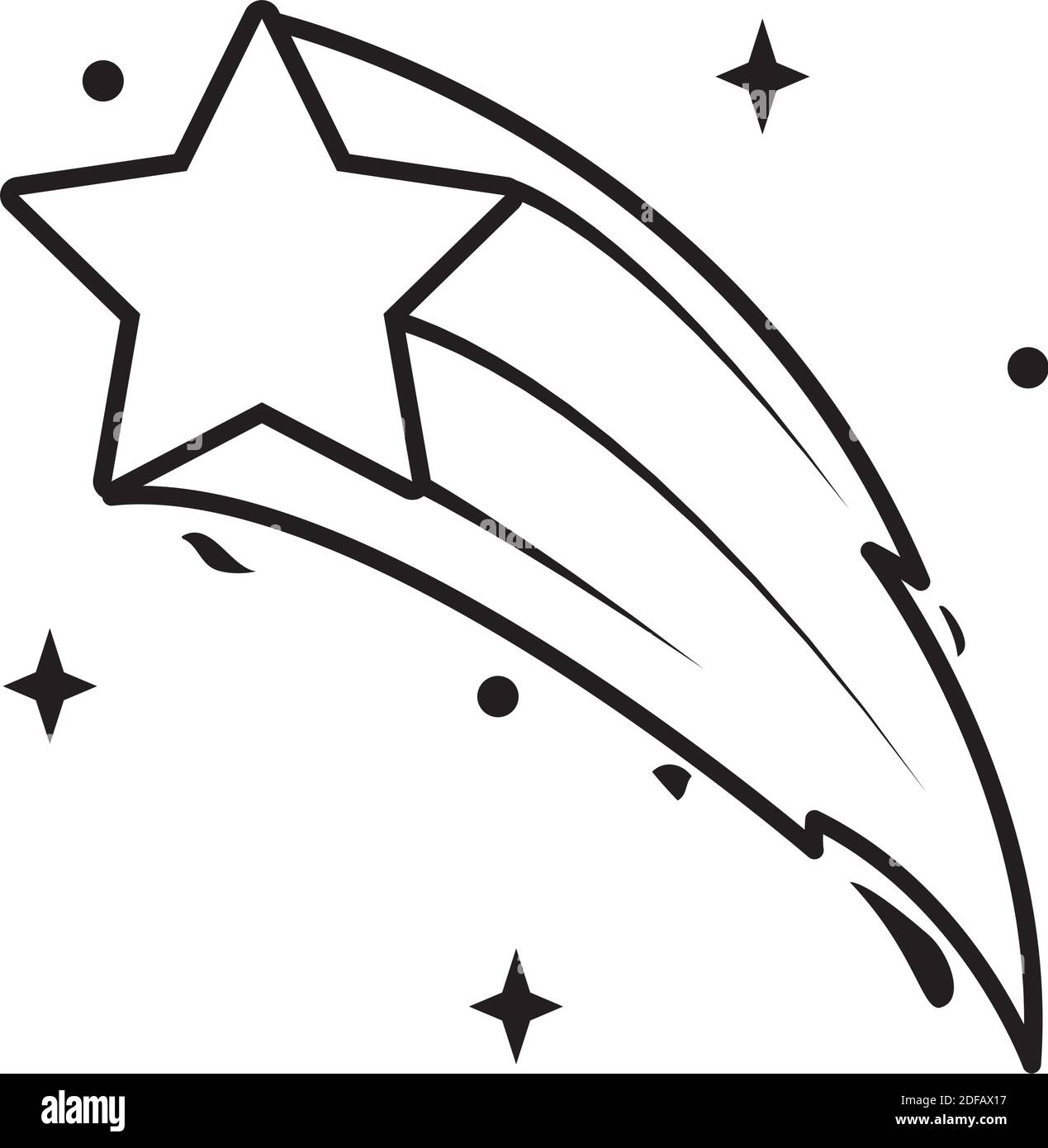 shooting star icon over white background, line style, vector ...