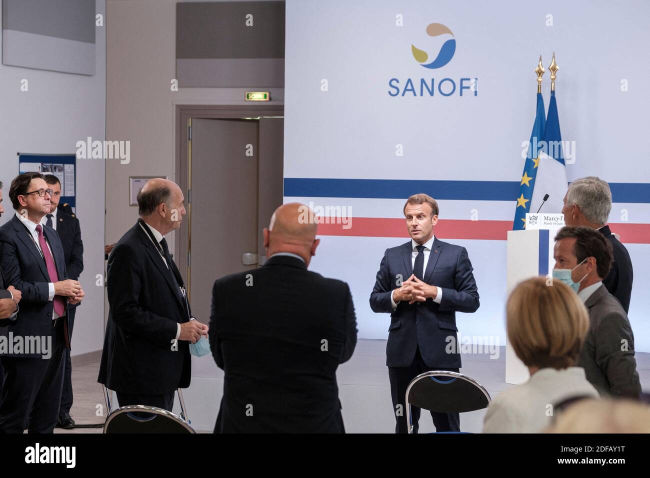 French President Emmanuel Macron speaks to the press at French ...