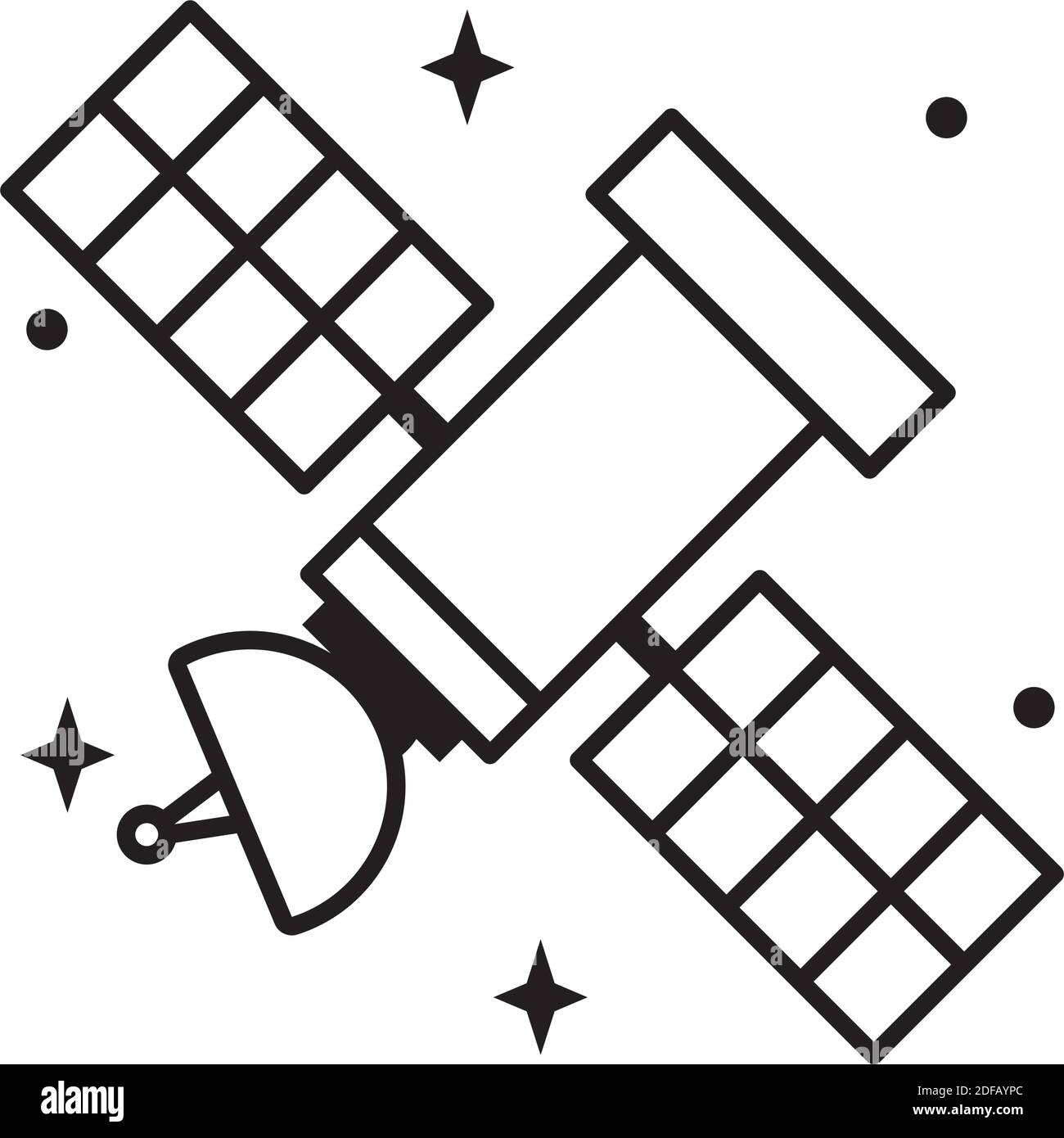 icon of space satellite with stars around over white background, line ...