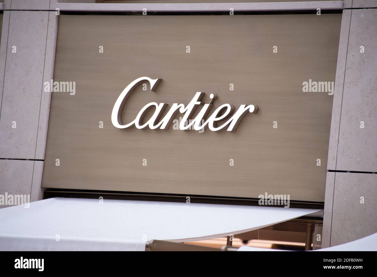 Logo of Cartier, on June 16, 2020 in Monte-Carlo, Monaco. Photo by ...