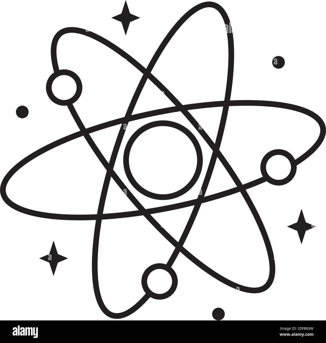 atom with stars around over white background, line style, vector ...