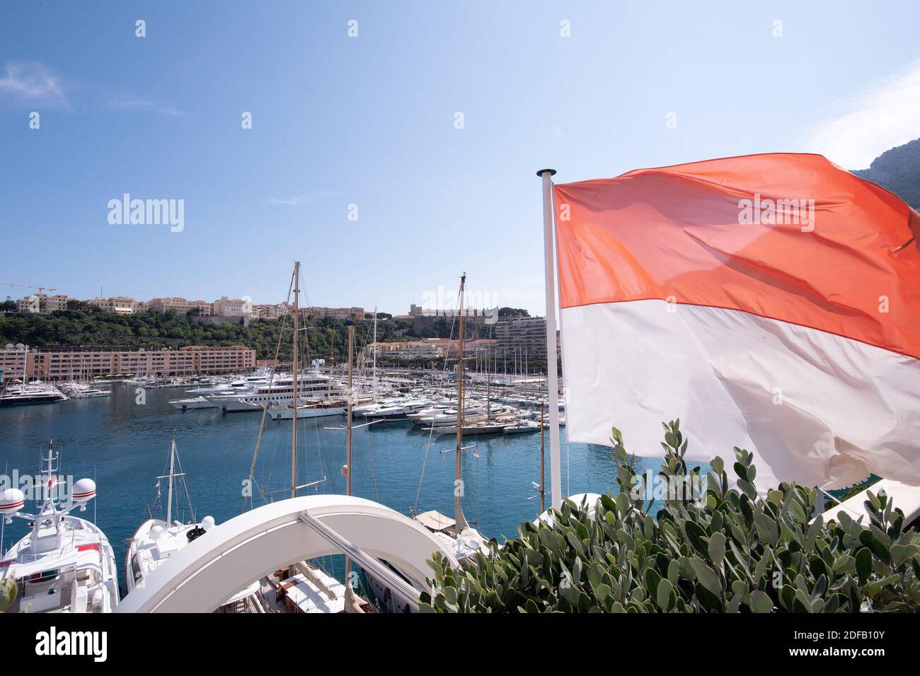 A general view shows the port of Monaco, on June 17, 2020 in Monte ...