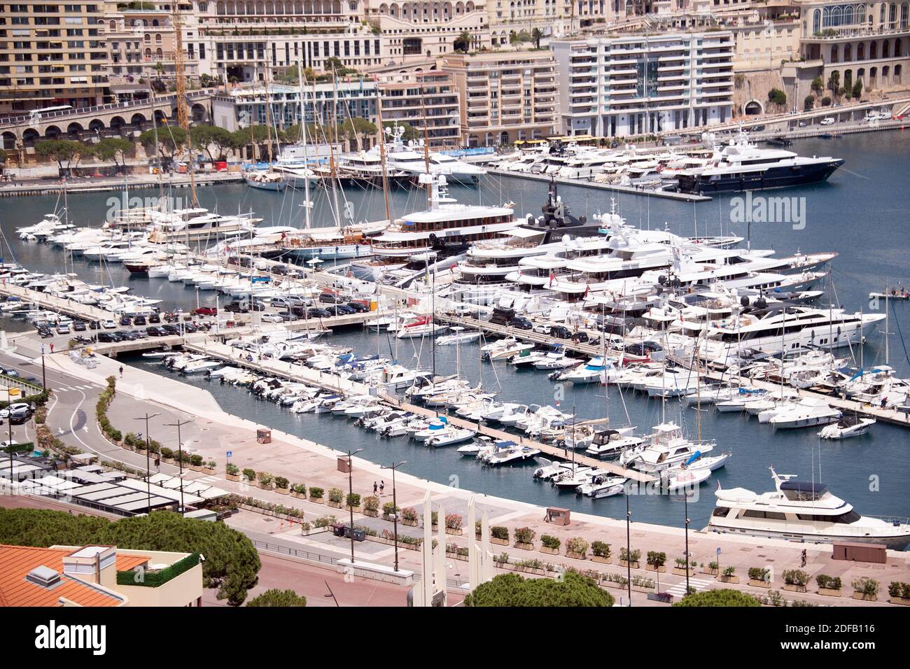 A general view shows the port of Monaco, on June 17, 2020 in Monte ...