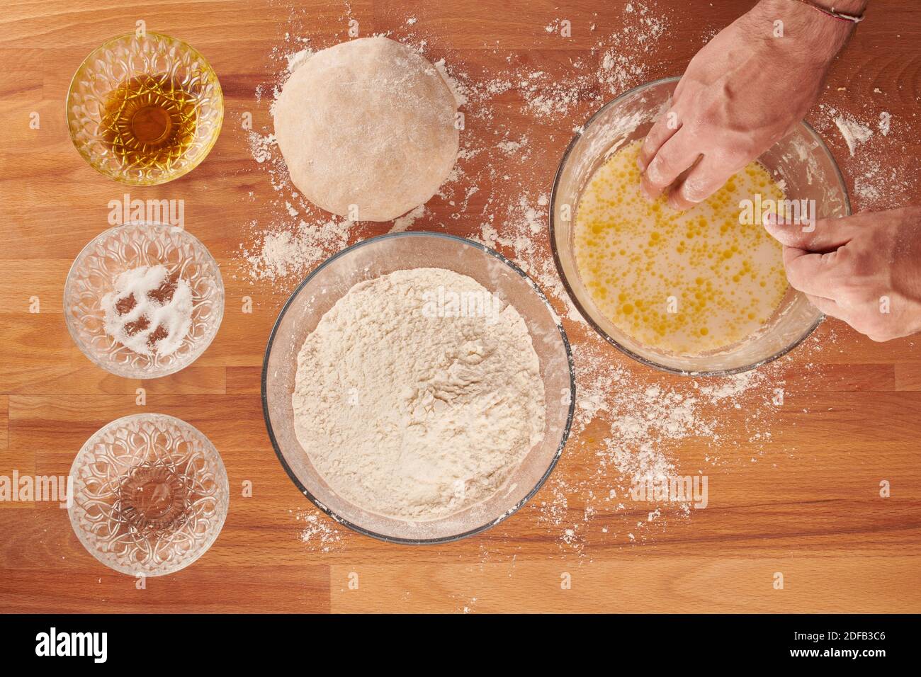 Making italian pizza step by step with ingredients for hand made dough ...