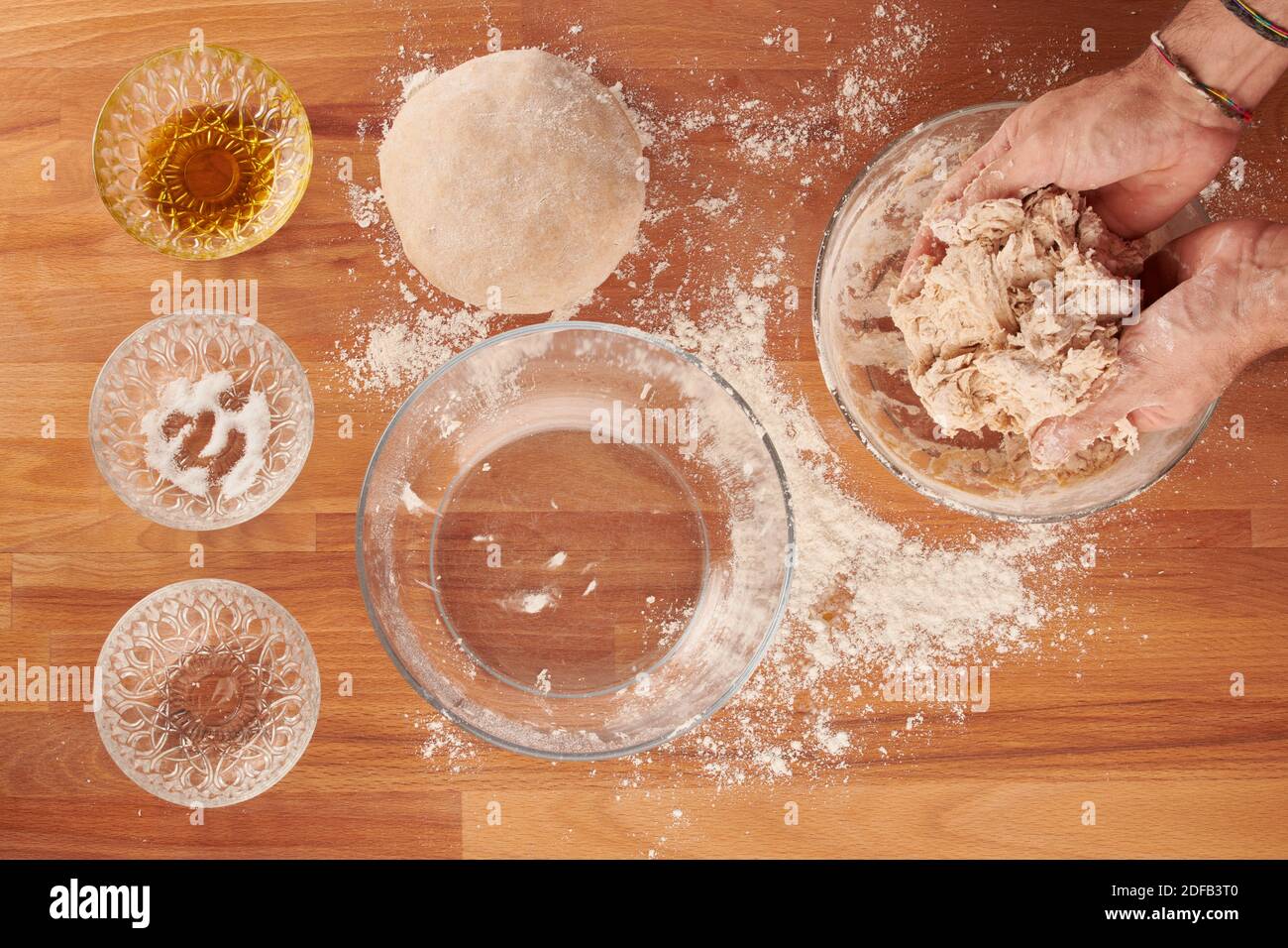Making italian pizza step by step with ingredients for hand made dough ...