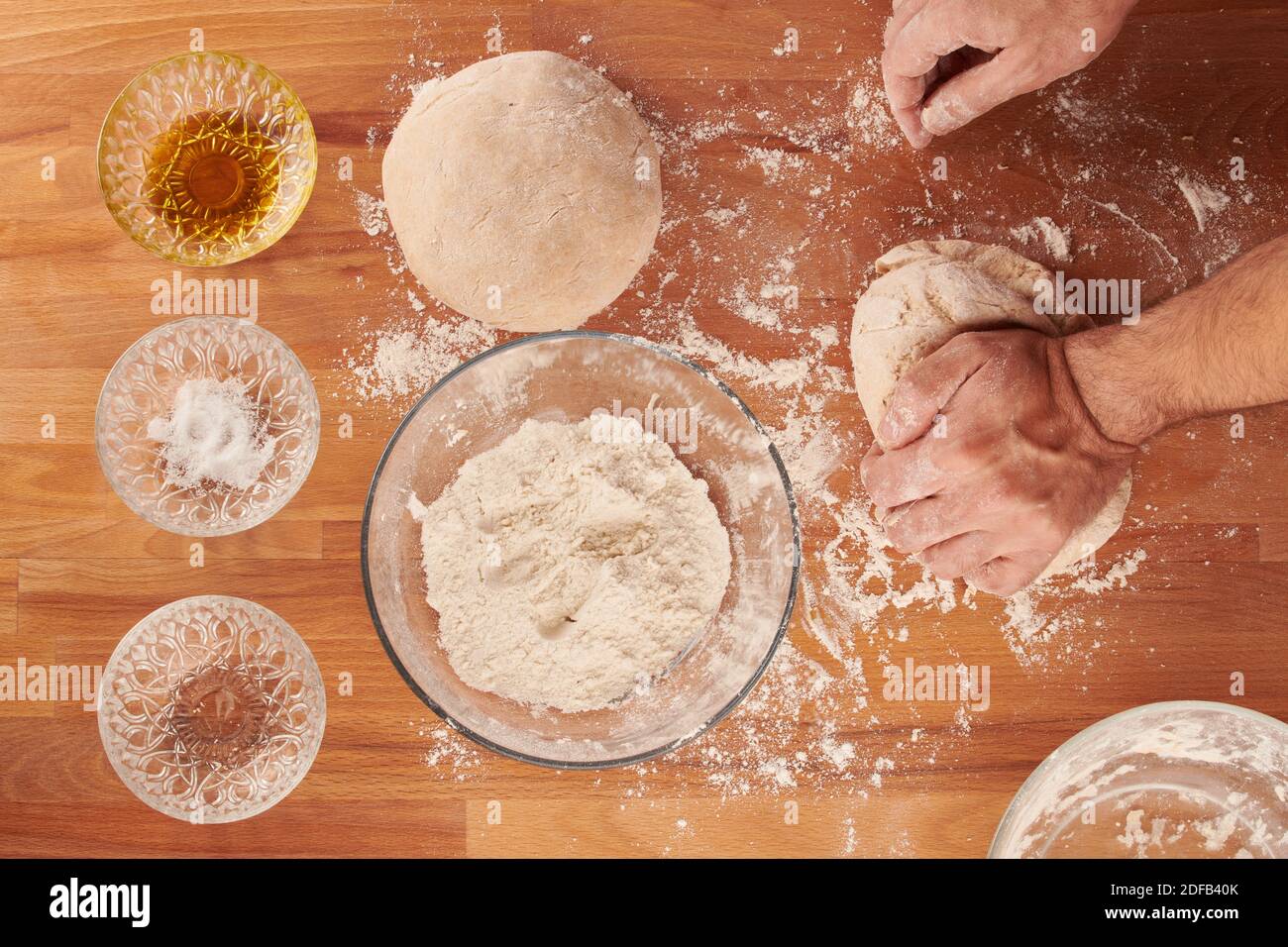 Making italian pizza step by step with ingredients for hand made dough ...