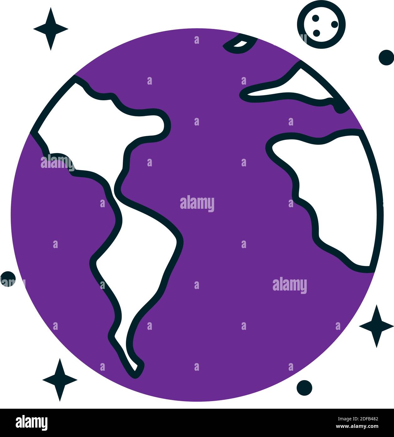 earth planet icon over white background, half line half color style ...