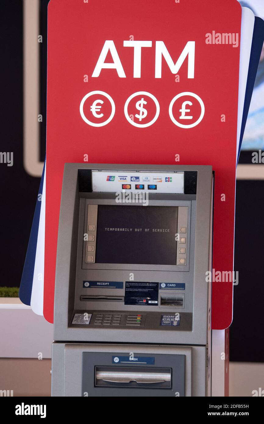 Logo of ATM Cash Machine, on June 22, 2020 in Orly, France. Photo by ...