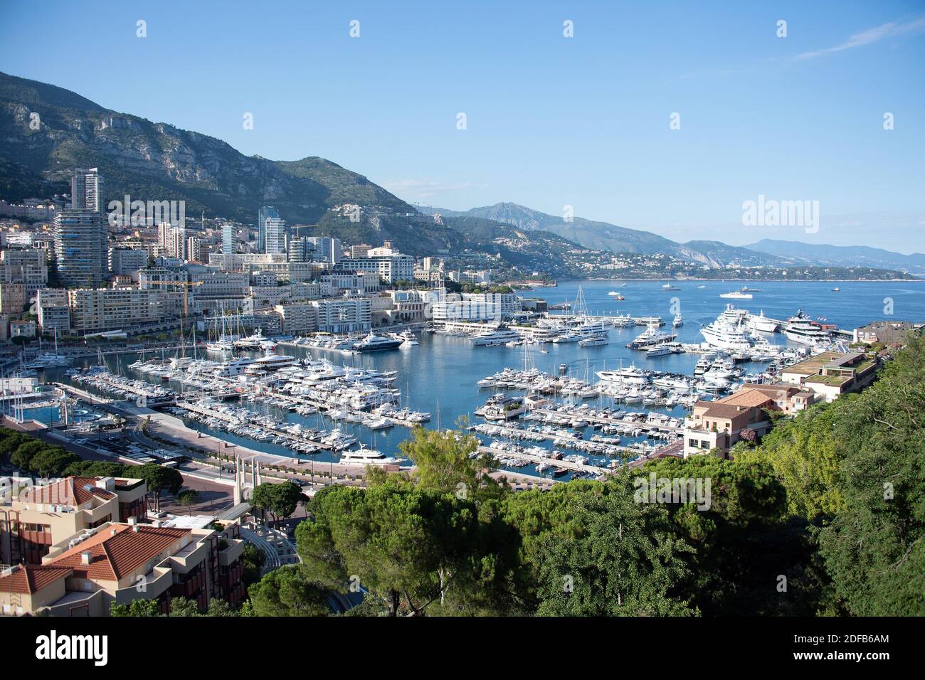 A general view shows the port of Monaco, on June 23, 2020 in Monte ...