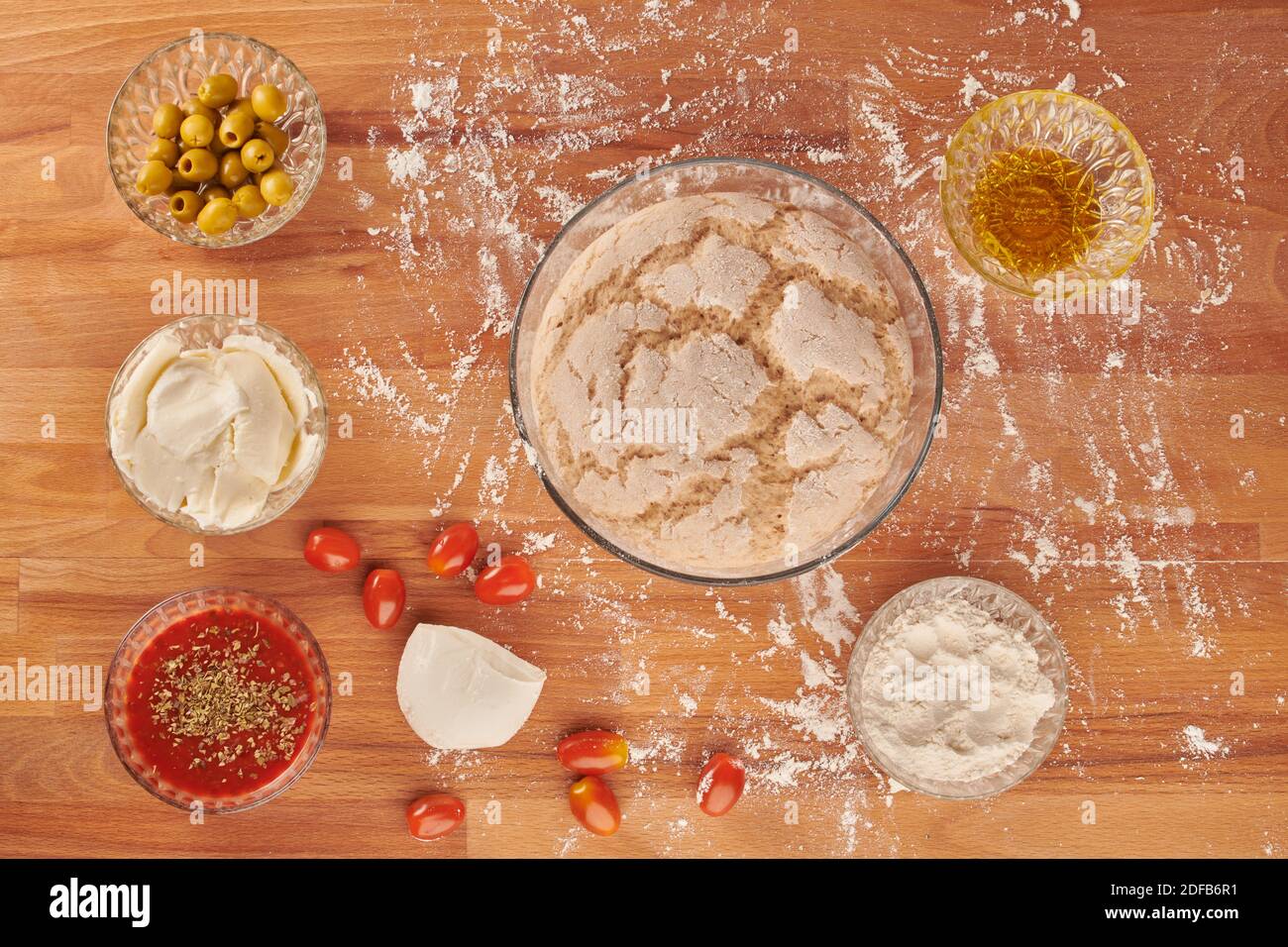 Making italian pizza step by step with ingredients for hand made pizza ...