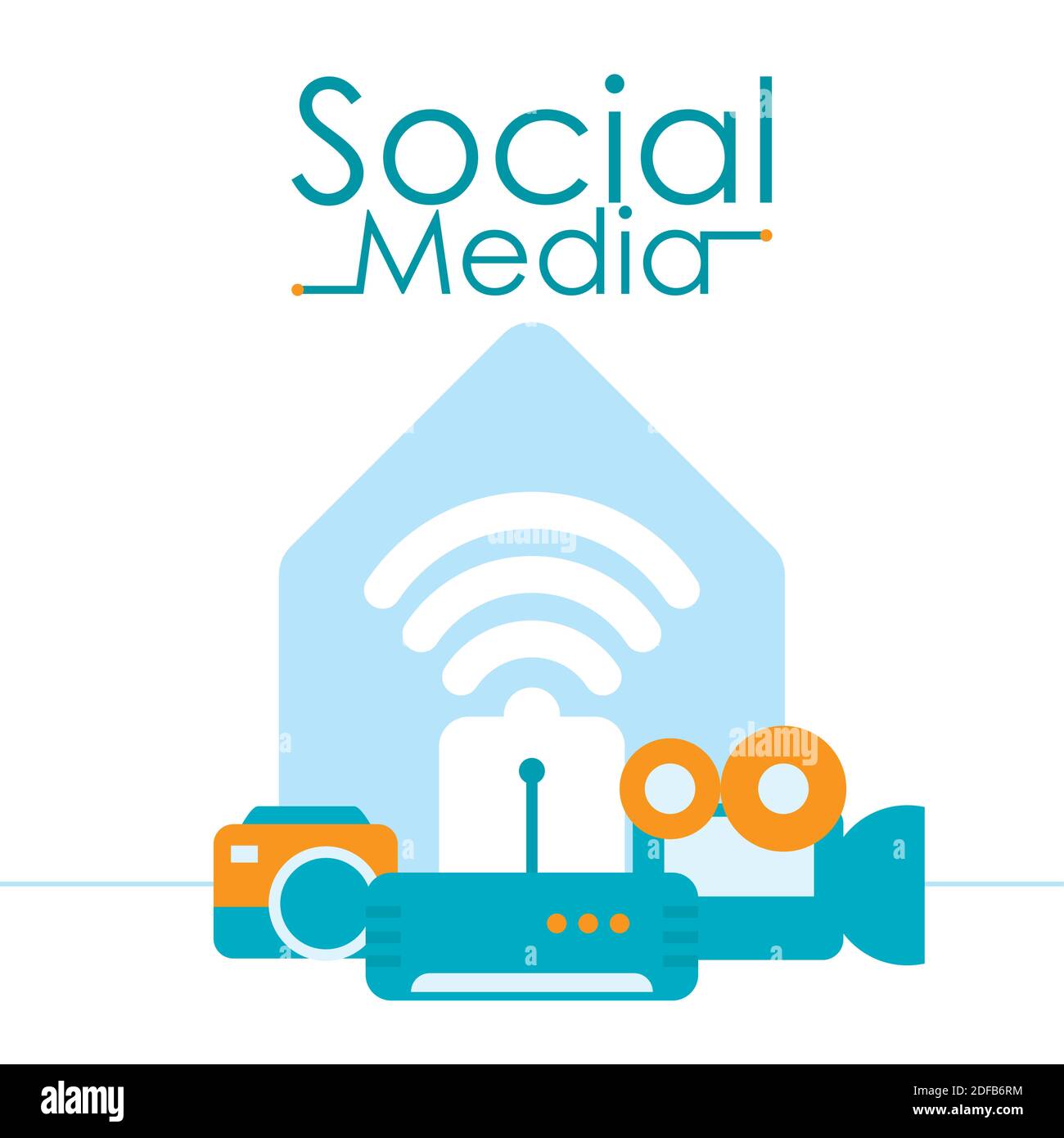 social media design with video camera, radio and camera over white ...