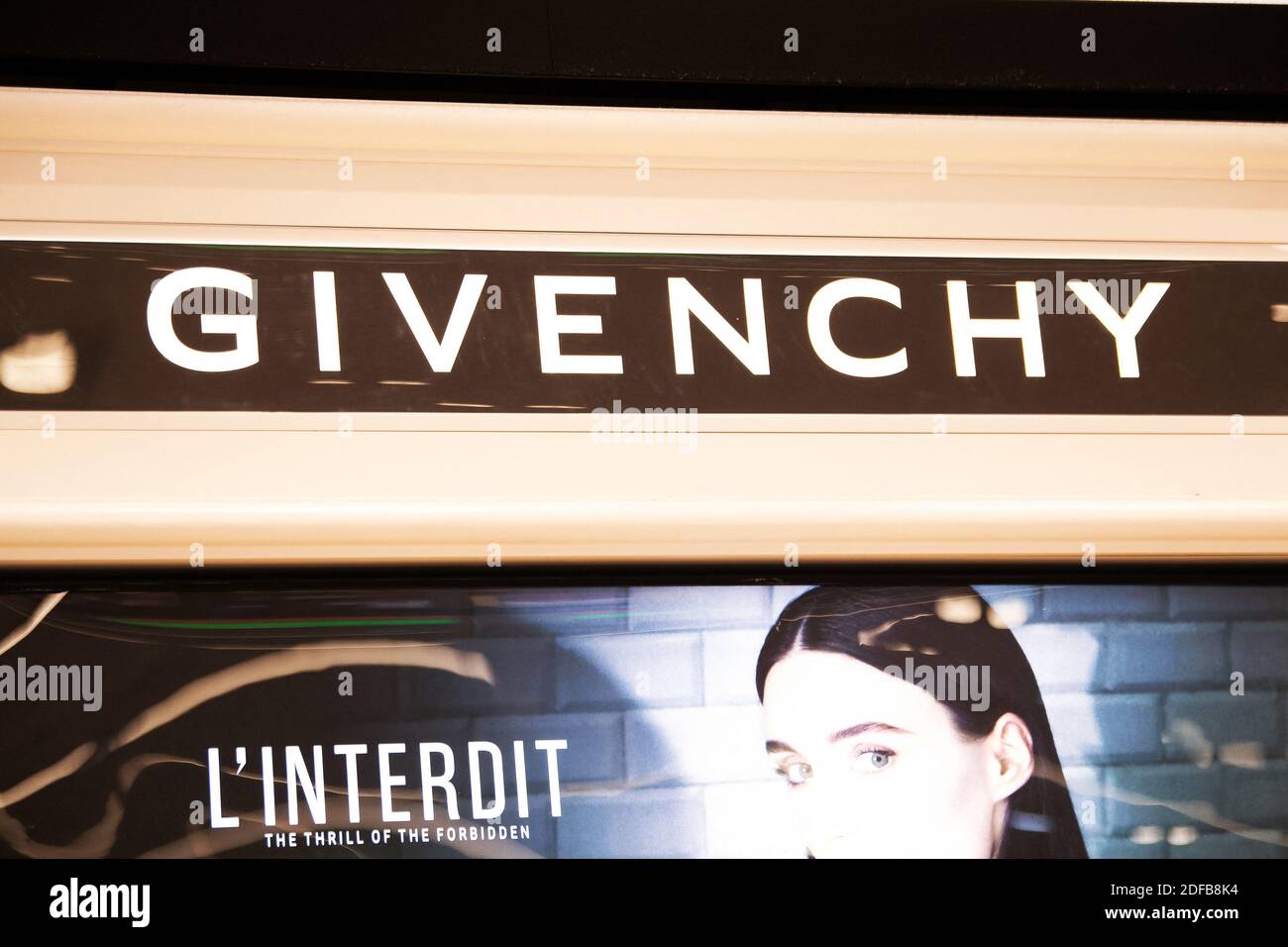 A shop sign of GIVENCHY, on June 26, 2020 in Orly, 13 km south of Paris ...