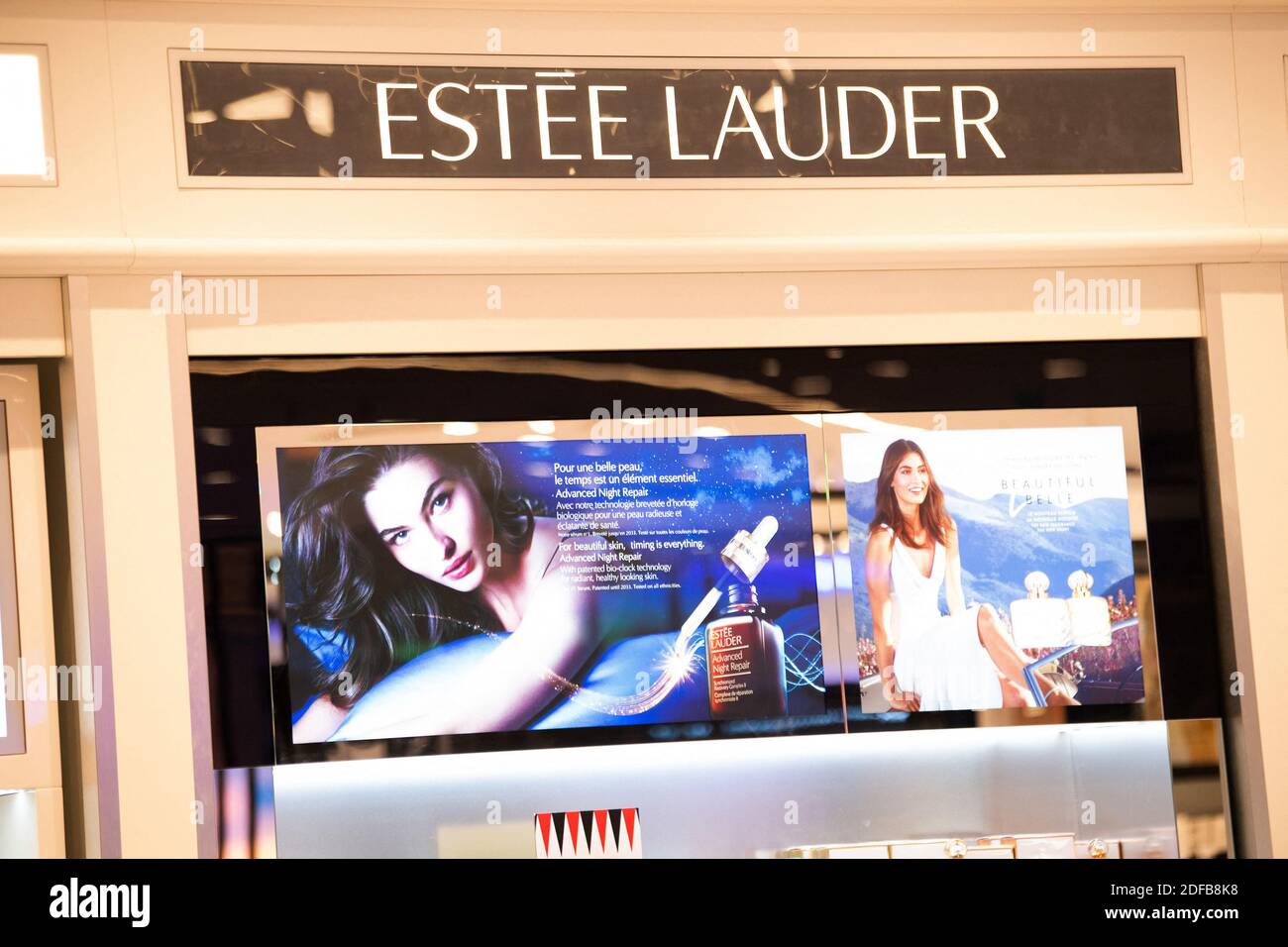 A shop sign of ESTEE LAUDER, on June 26, 2020 in Orly, 13 km south of ...