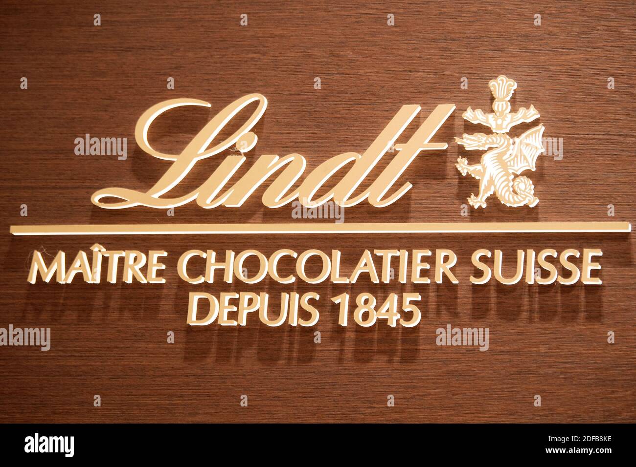 A shop sign of Lindt, on June 26, 2020 in Orly, 13 km south of Paris ...