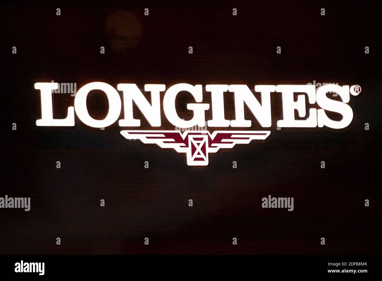 A shop sign of LONGINES, on June 26, 2020 in Orly, 13 km south of Paris ...