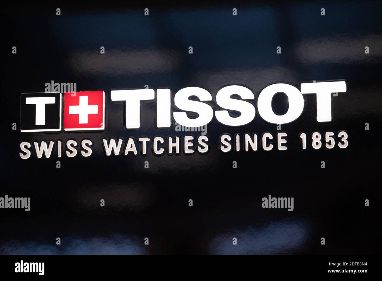A shop sign of TISSOT, on June 26, 2020 in Orly, 13 km south of Paris ...