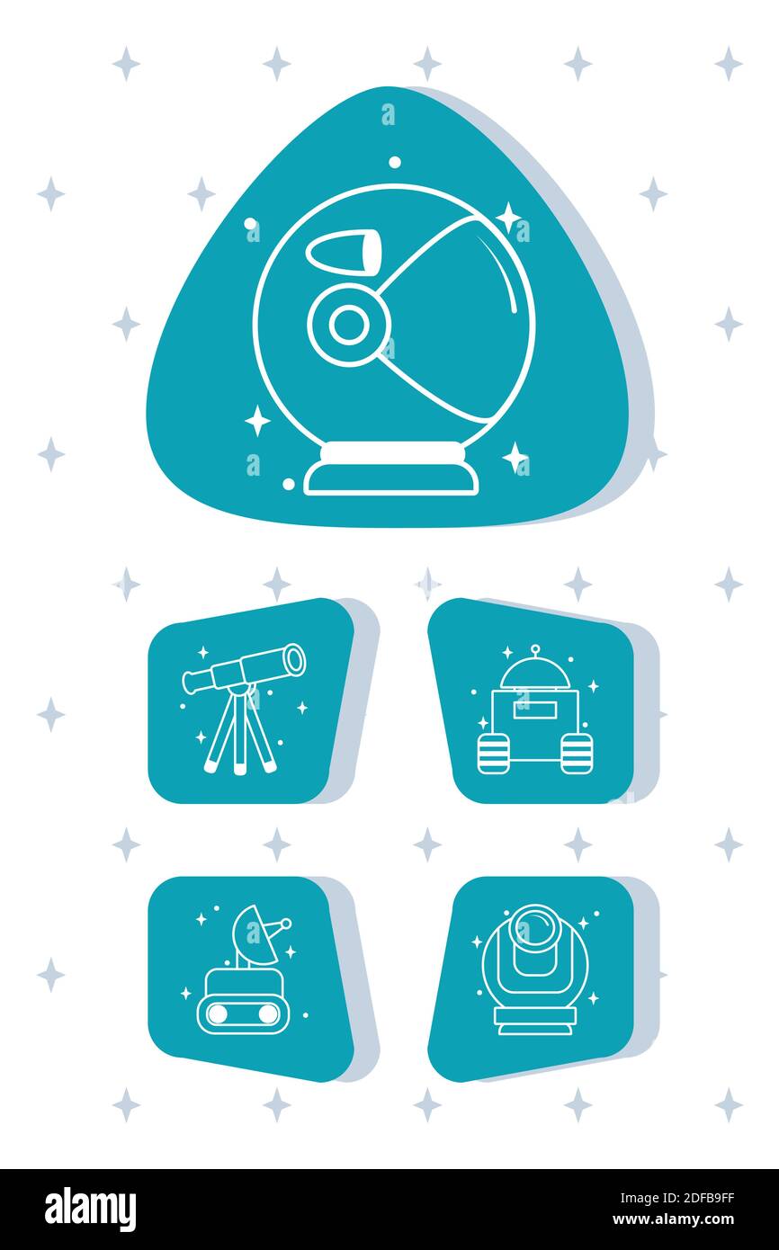 Satellite And Space Icon Set Over White Background Line Style Vector Illustration Stock Vector