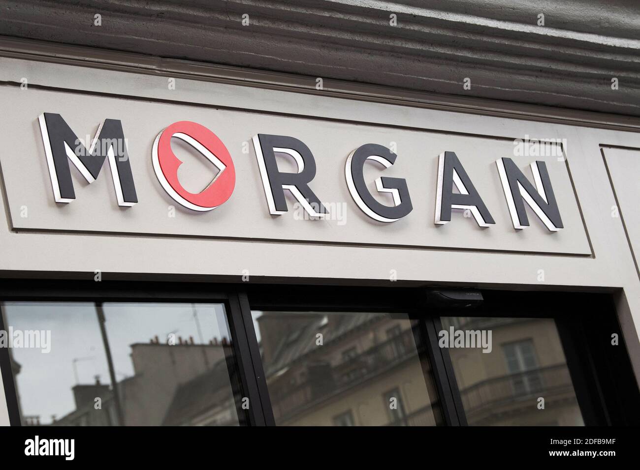 A shop sign of MORGAN, on June 28, 2020 in Paris, France. Photo by ...
