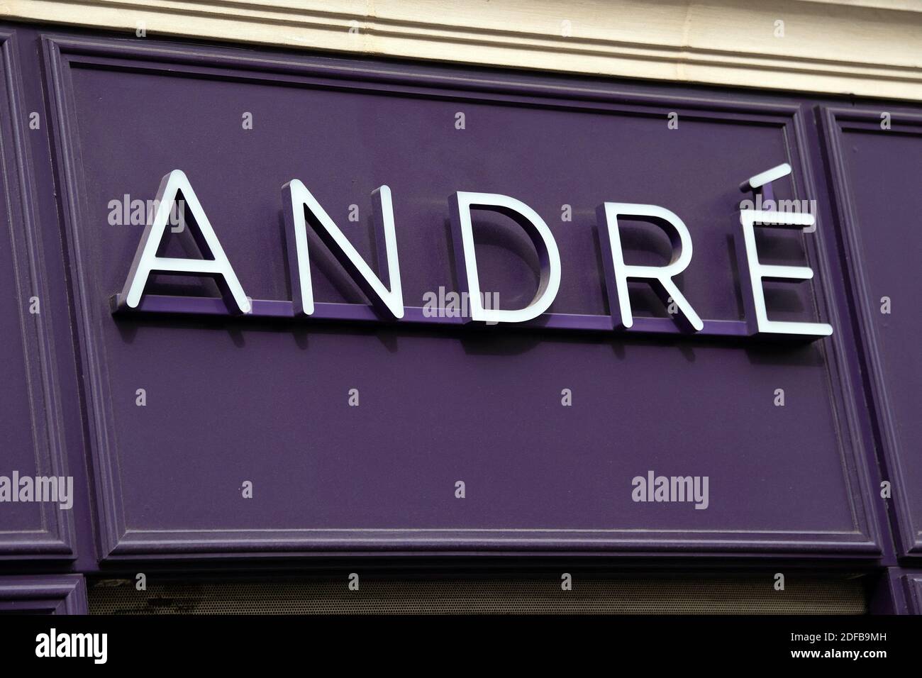 A shop sign of ANDRE, on June 28, 2020 in Paris, France. Photo by David ...
