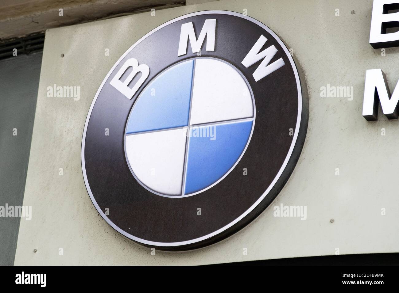 A shop sign of B M W, on June 28, 2020 in Paris, France. Photo by David ...