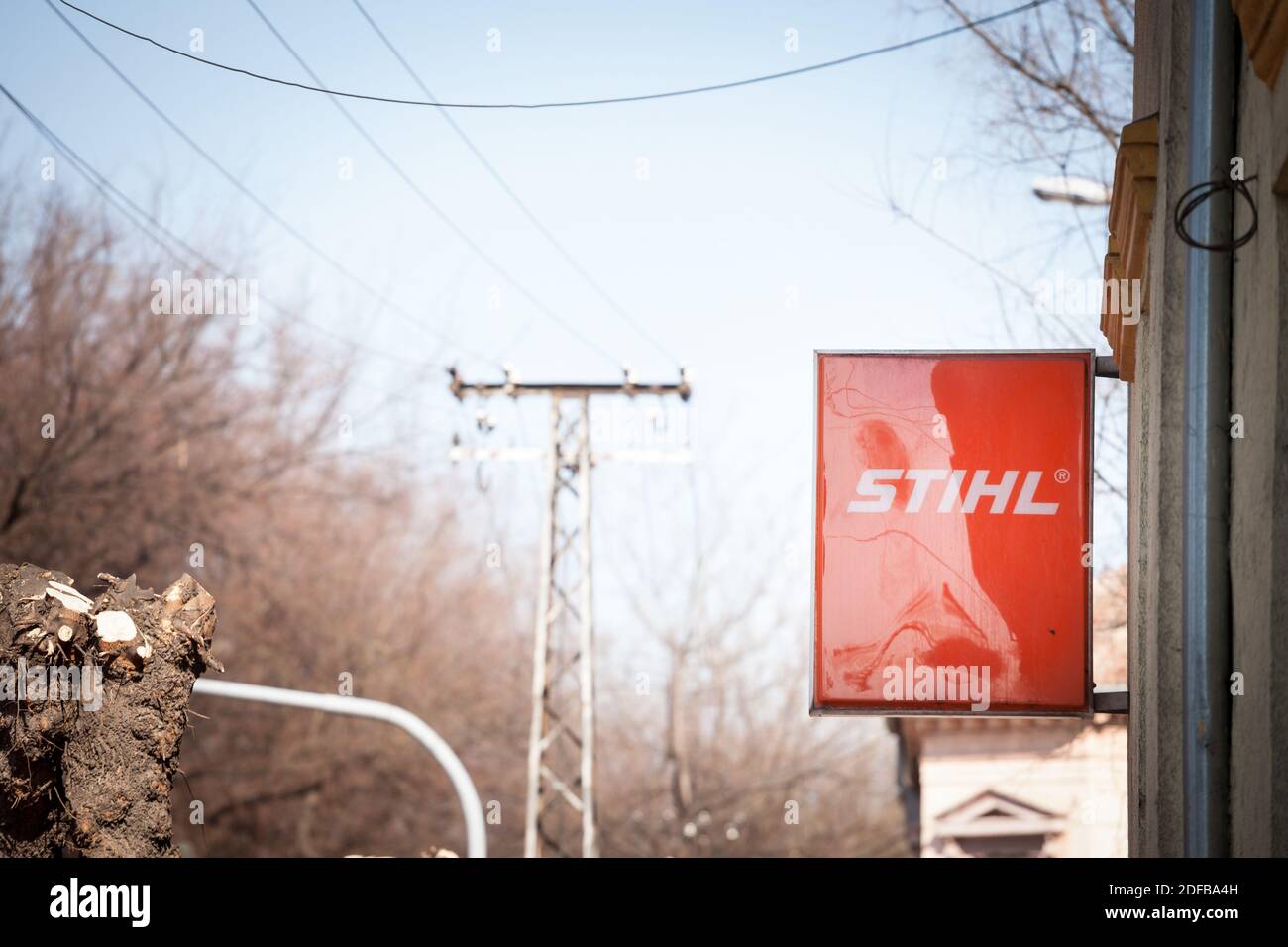 BELGRADE, SERBIA - MARCH 28, 2019: Logo of Stihl in front of one of ...
