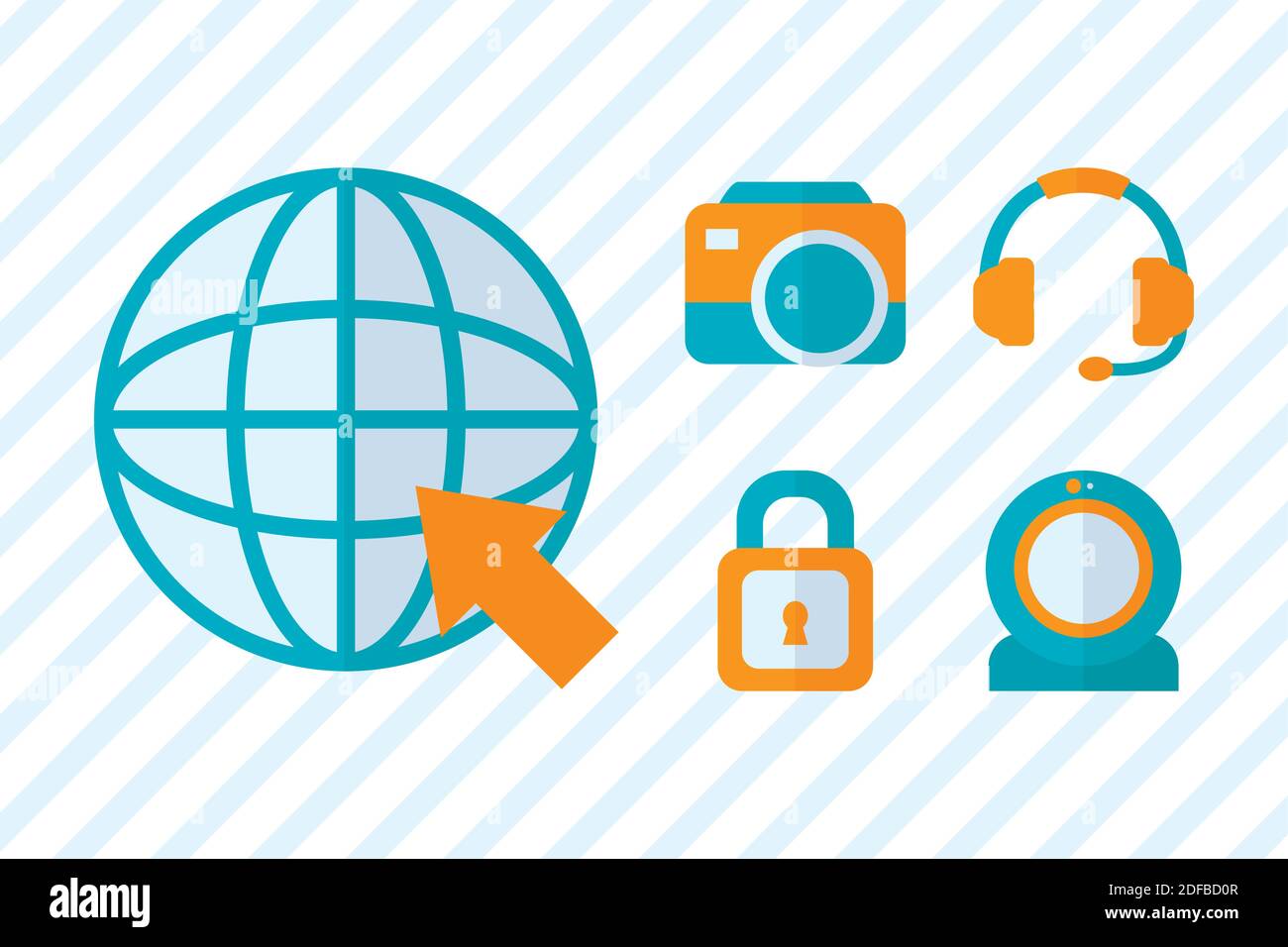 global sphere and social media icon set over white background, colorful ...