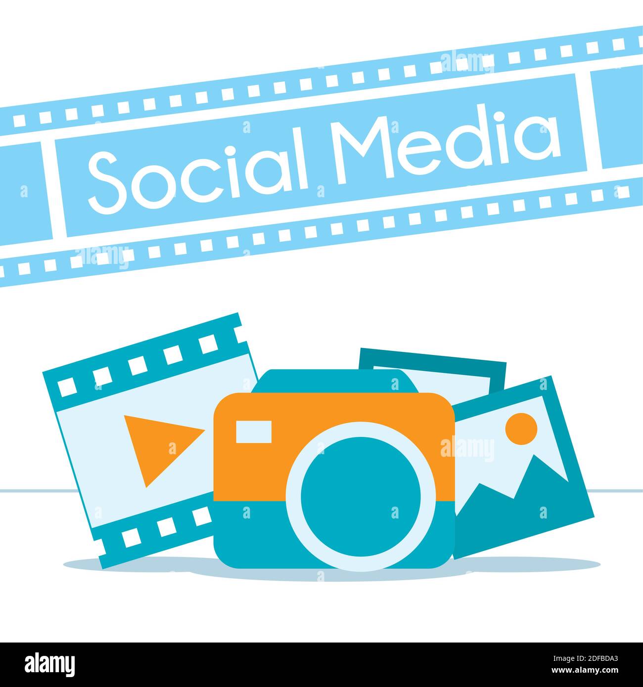 social media design with camera, pictures and video player over white ...