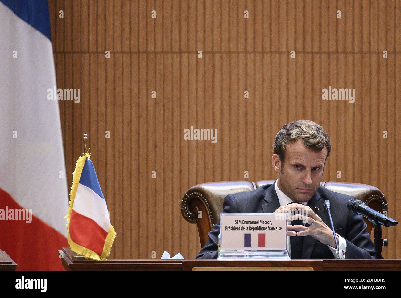 French President Emmanuel Macron gives a press conference after The G5 ...