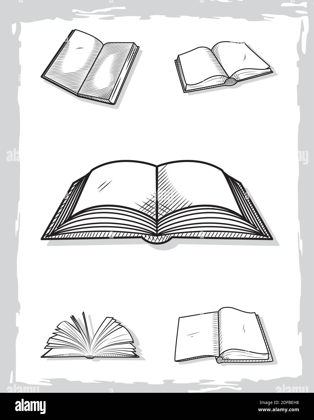 icon set of open books over white background, hand draw style, vector ...