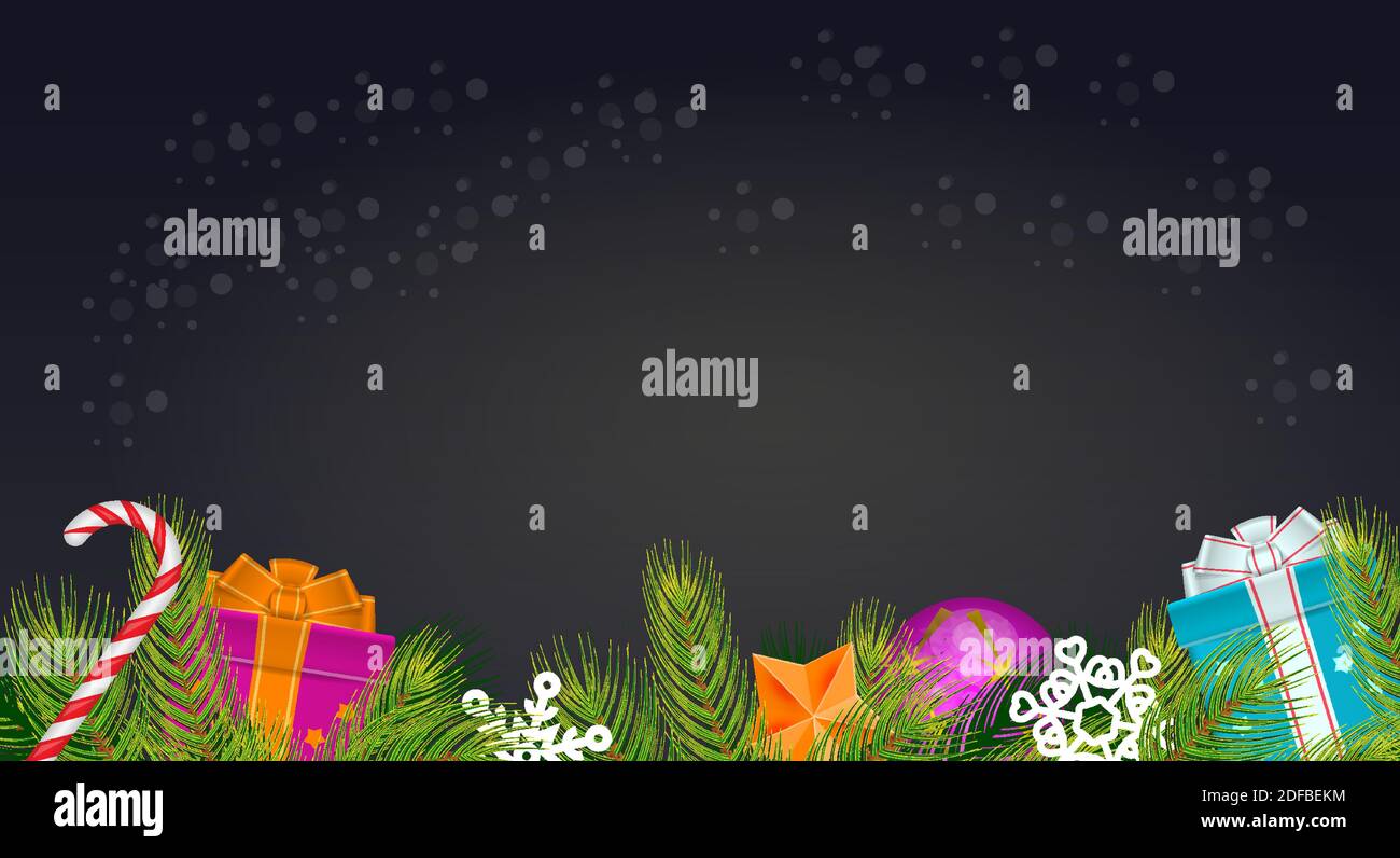 Night black christmas border, garland or wreath. Merry Christmas and ...