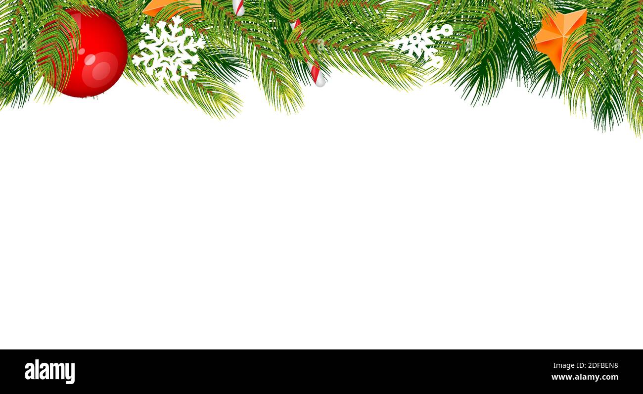 Christmas border, garland or wreath isolated on white. Merry Christmas ...