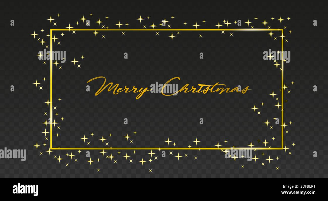 Merry Christmas magic golden frame. Merry Christmas and happy New Year ...