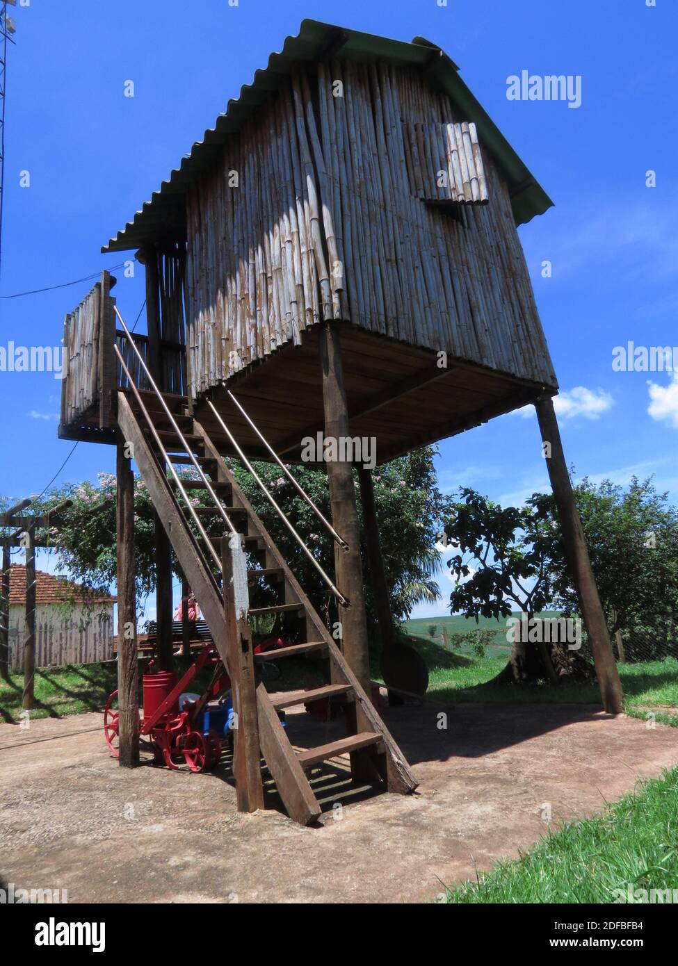 Treehouse exterior at a ranch in brazilian's countryside with green ...