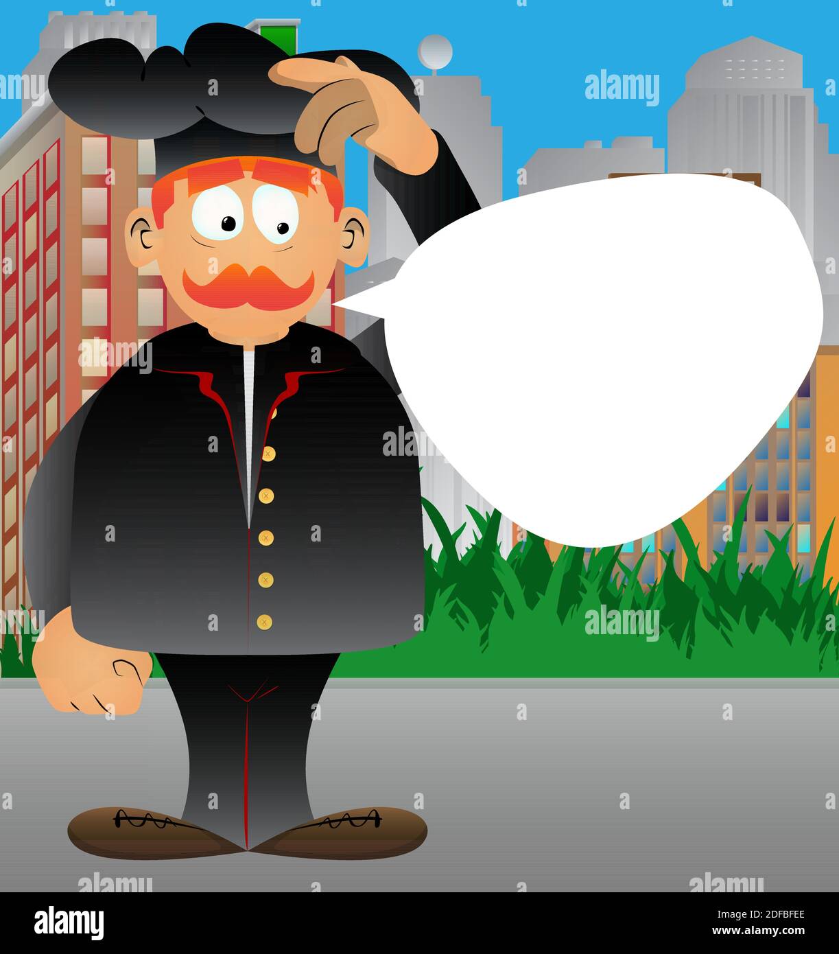 Fat male cartoon chef in uniform is confused. Vector illustration Stock ...