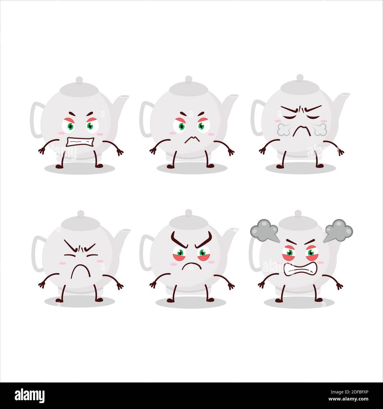 Ceramic teapot cartoon character with various angry expressions. Vector ...
