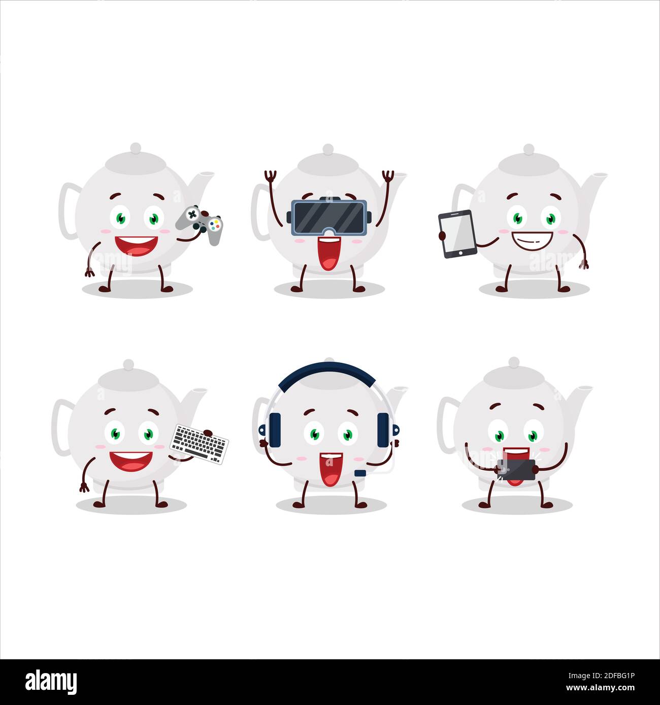 Ceramic teapot cartoon character are playing games with various cute ...