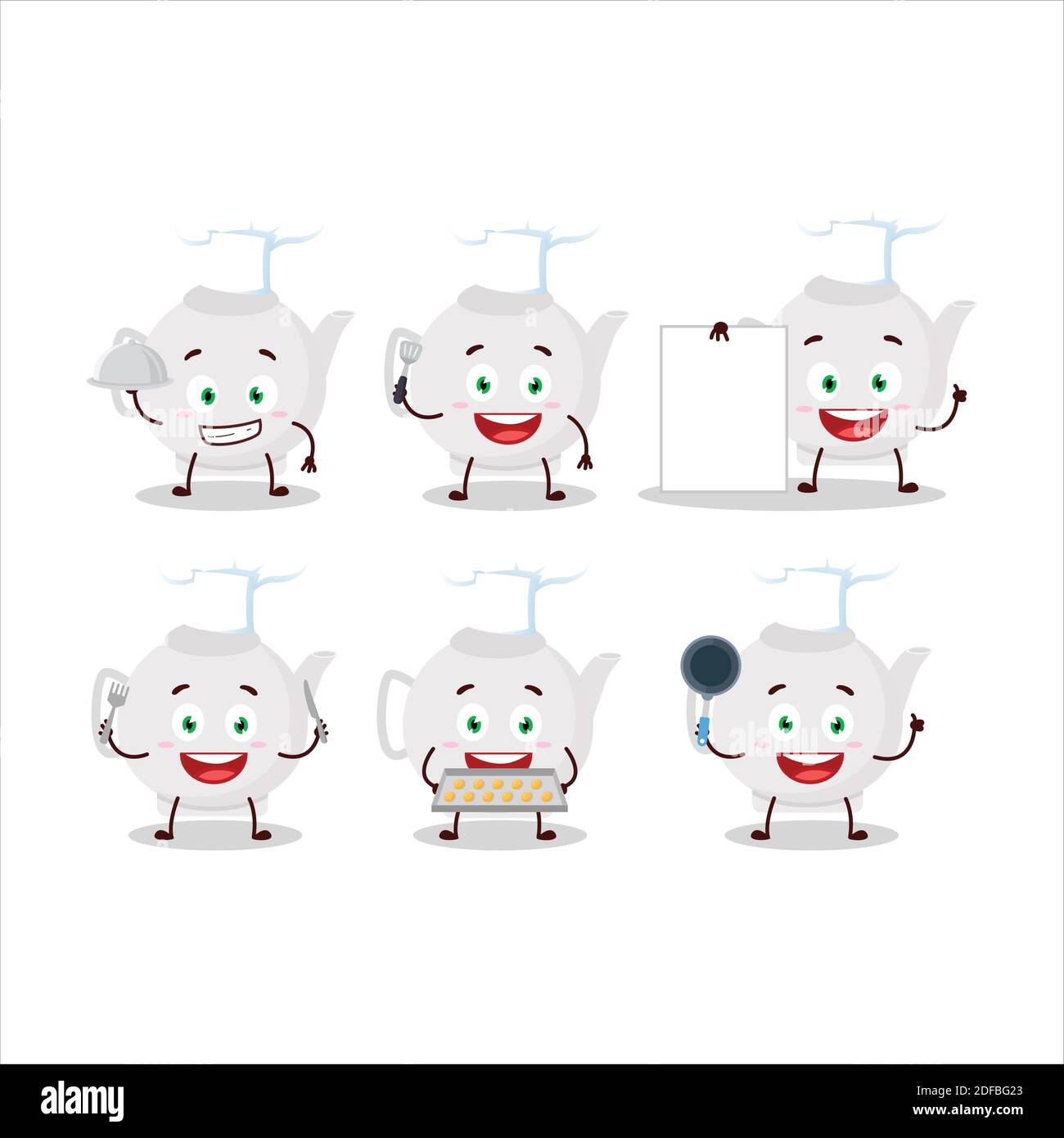 Cartoon character of ceramic teapot with various chef emoticons. Vector ...