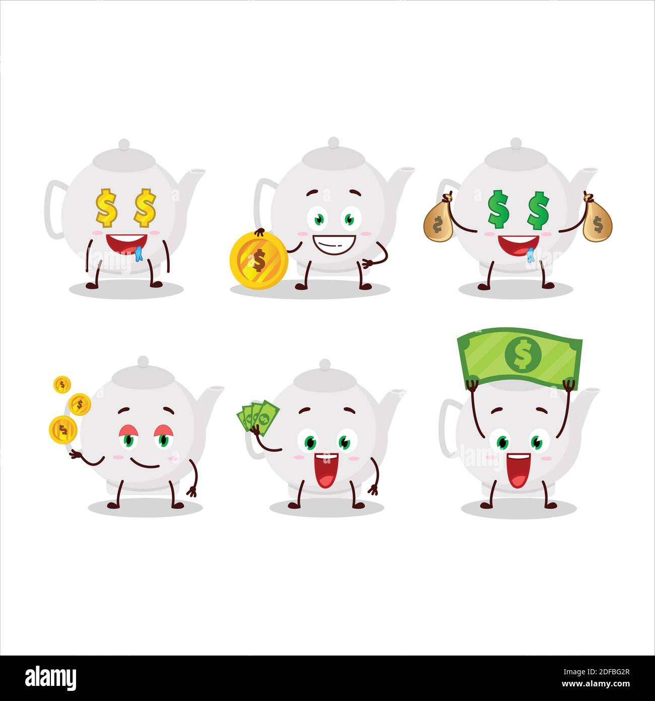 Ceramic teapot cartoon character with cute emoticon bring money. Vector ...